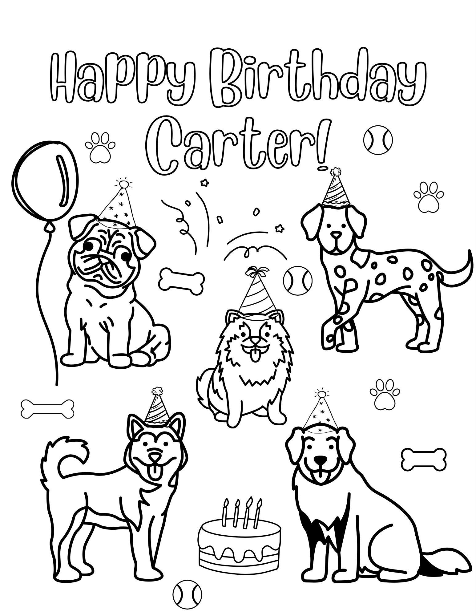 Lets Pawty Coloring Sheet, Birthday Coloring Pages, Customizable ...