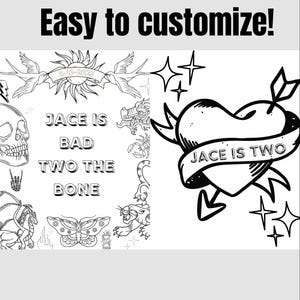 Bad TWO the Bone Coloring Sheet, Editable, Canva, 2nd Birthday Activity ...