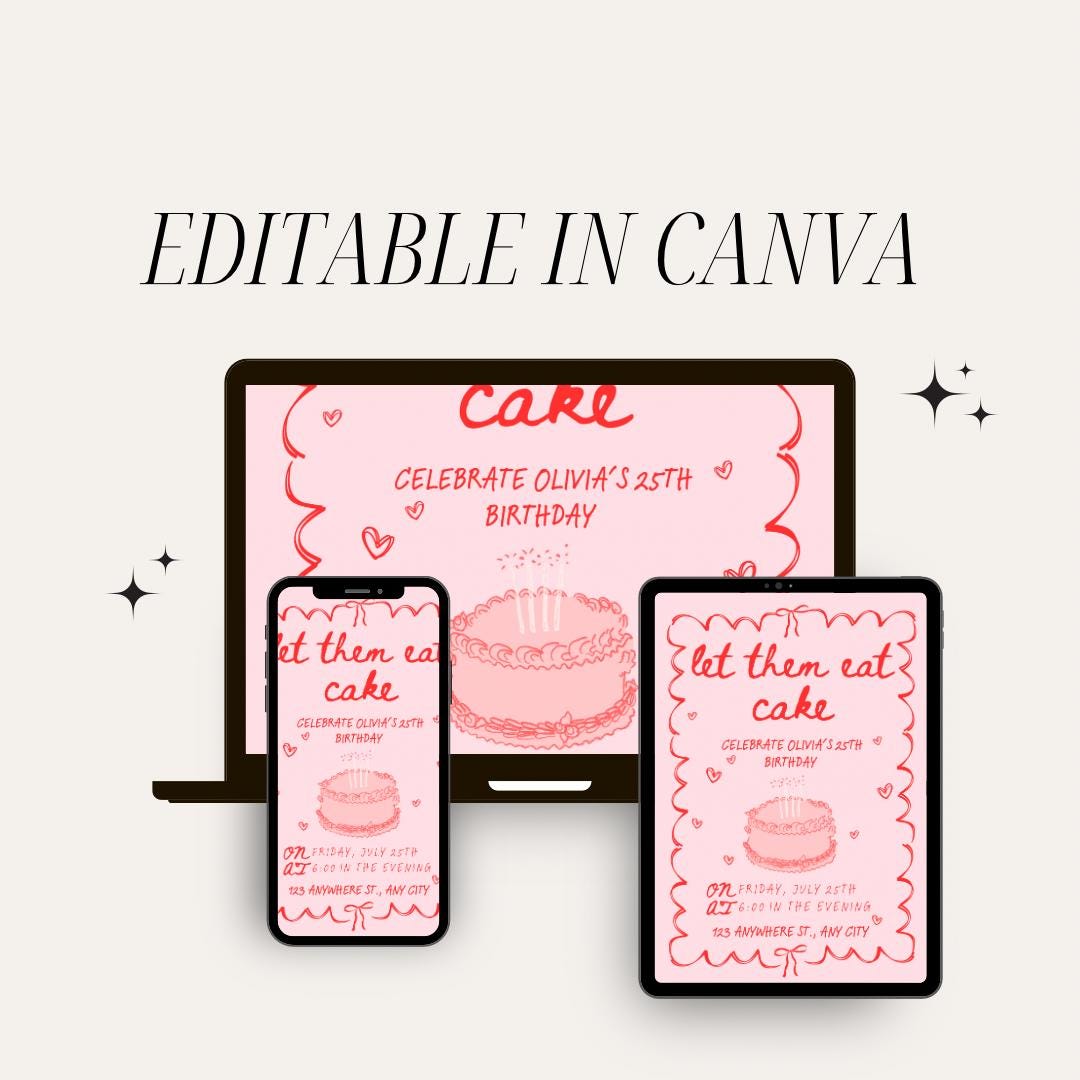 Let Them Eat Cake Birthday Invite, Coquette, Marie Antoinette, Scribble ...