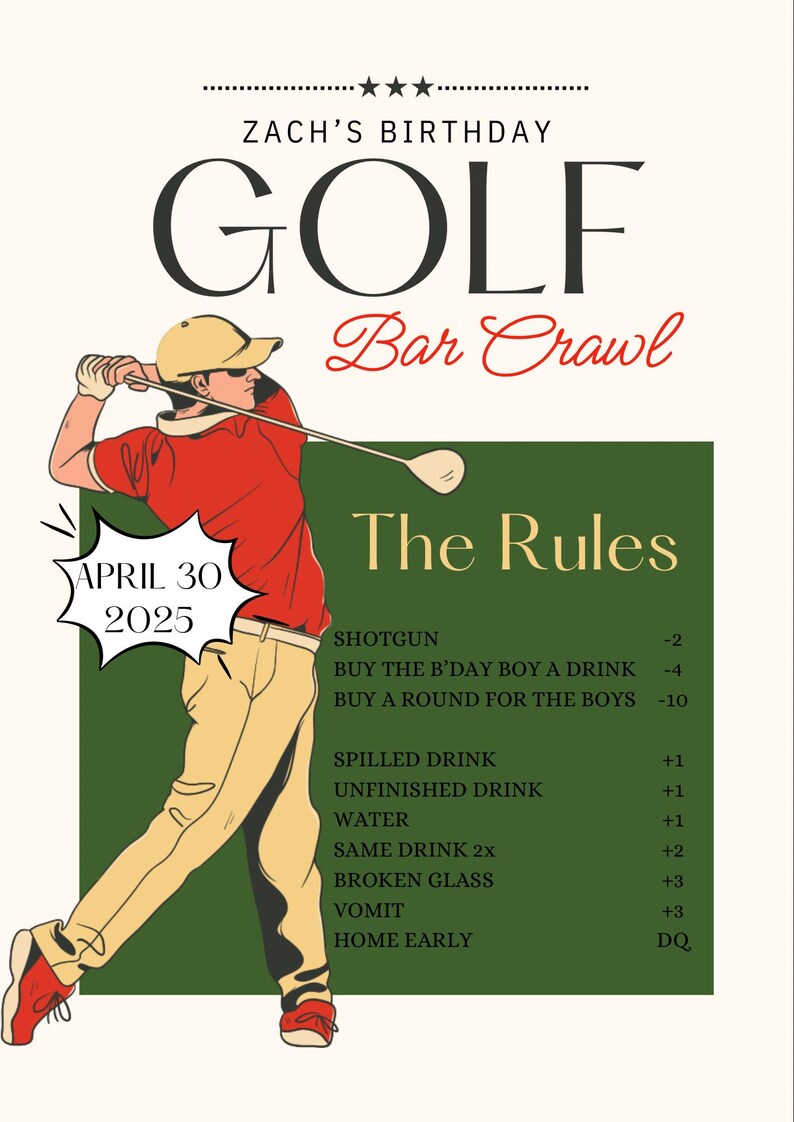 Bar Golf Score Card Template, Golf Bar Crawl Scorecard, Golf Pub Crawl ...