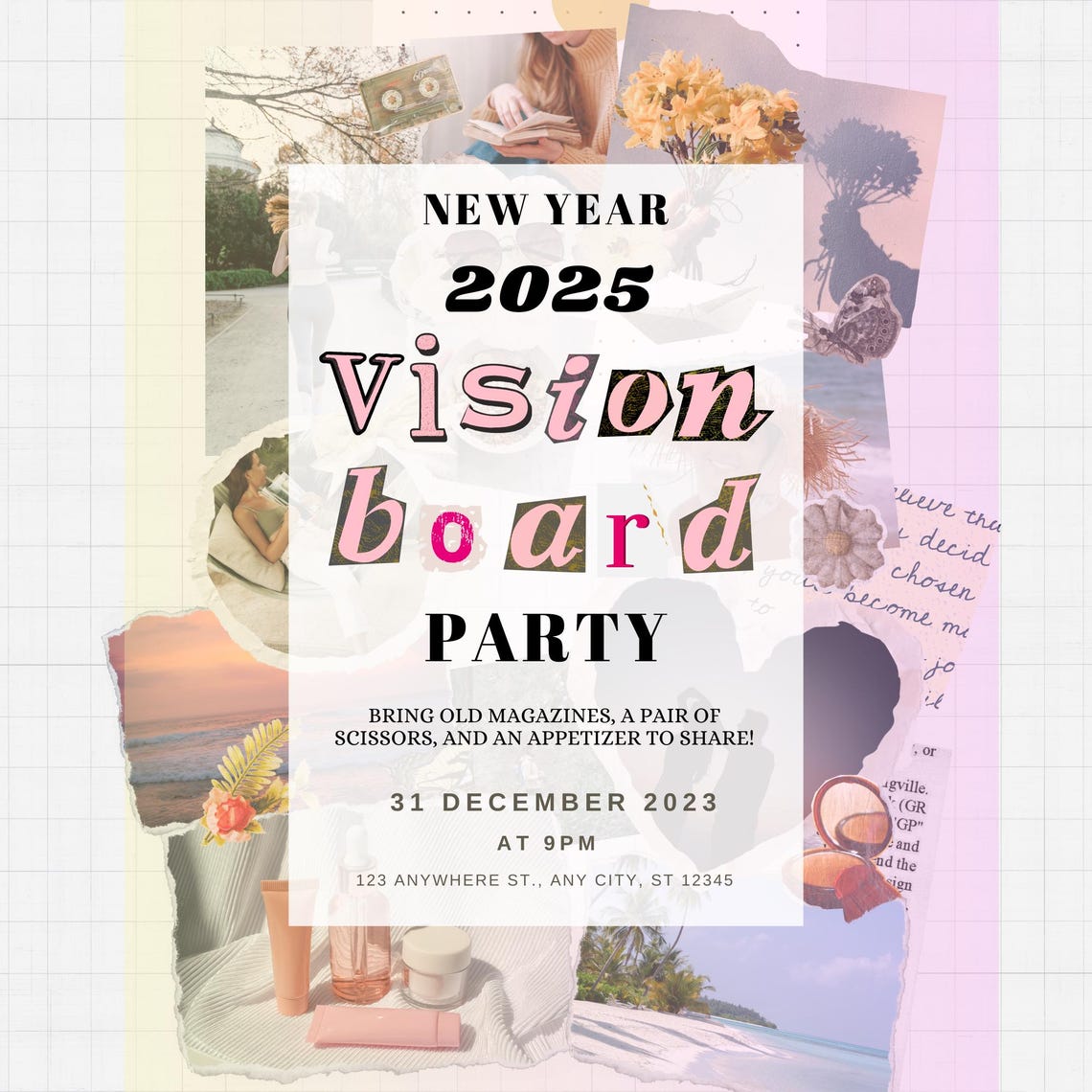 2025 Vision Board Party Invitation Template, Instant Download, New ...