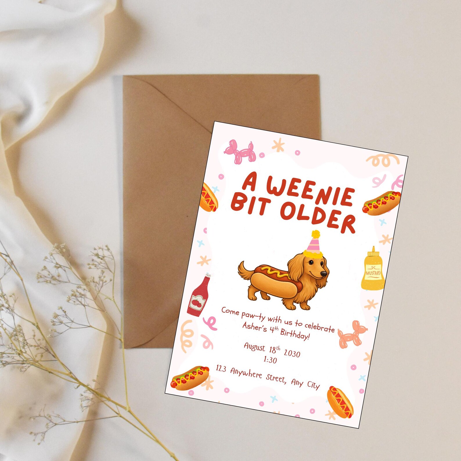 Weenie Bit Older Party Invitation Template, Hotdog Party Invite, Hot ...