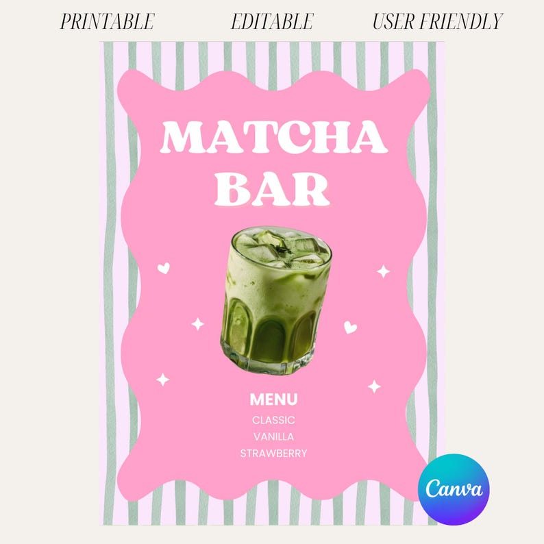 Matcha Bar Digital Download | Printable Matcha Menu Art | Matcha Latte ...