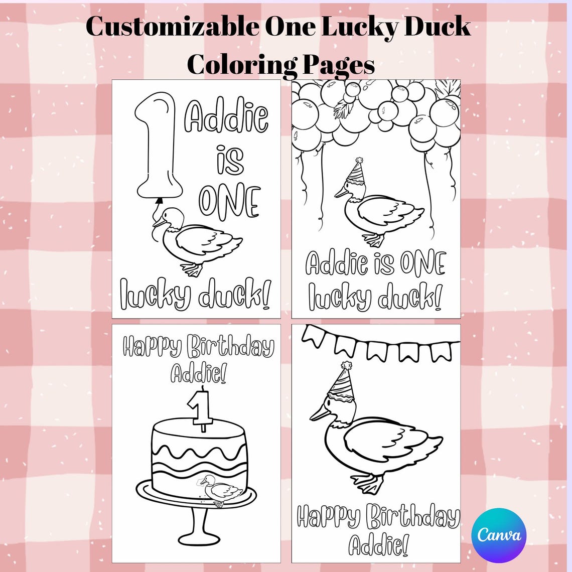 One Lucky Duck Coloring Pages, Printable, Customizable, Party Favors ...