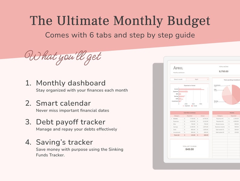 Ultimate Monthly Budget Spreadsheet, Google Sheets Template, Payckeck ...