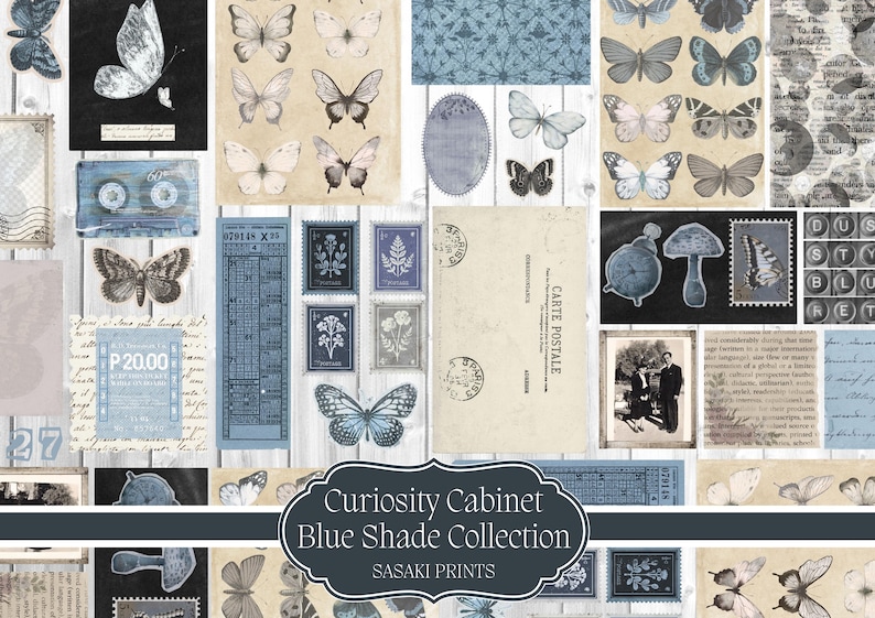 Curiosity Cabinet – Blue Shade Collection | Vintage Blue Ephemera ...