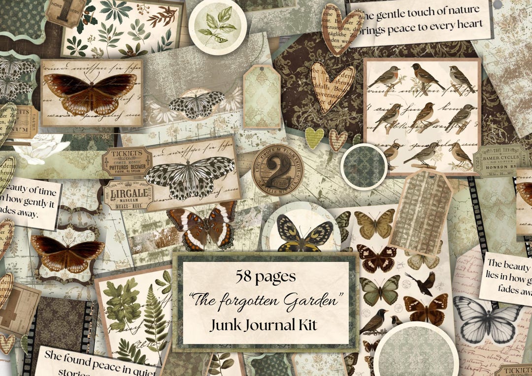 The Forgotten Garden Junk Journal Kit – Vintage Botanical & Butterfly ...