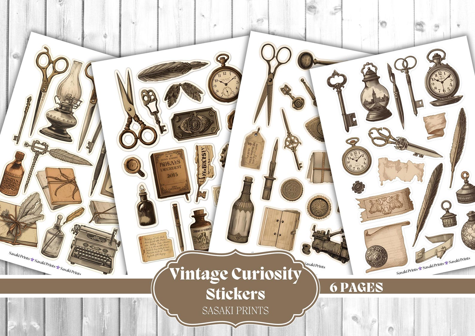 Vintage Curiosity Stickers – 110 Printable Vintage Stickers, Junk ...