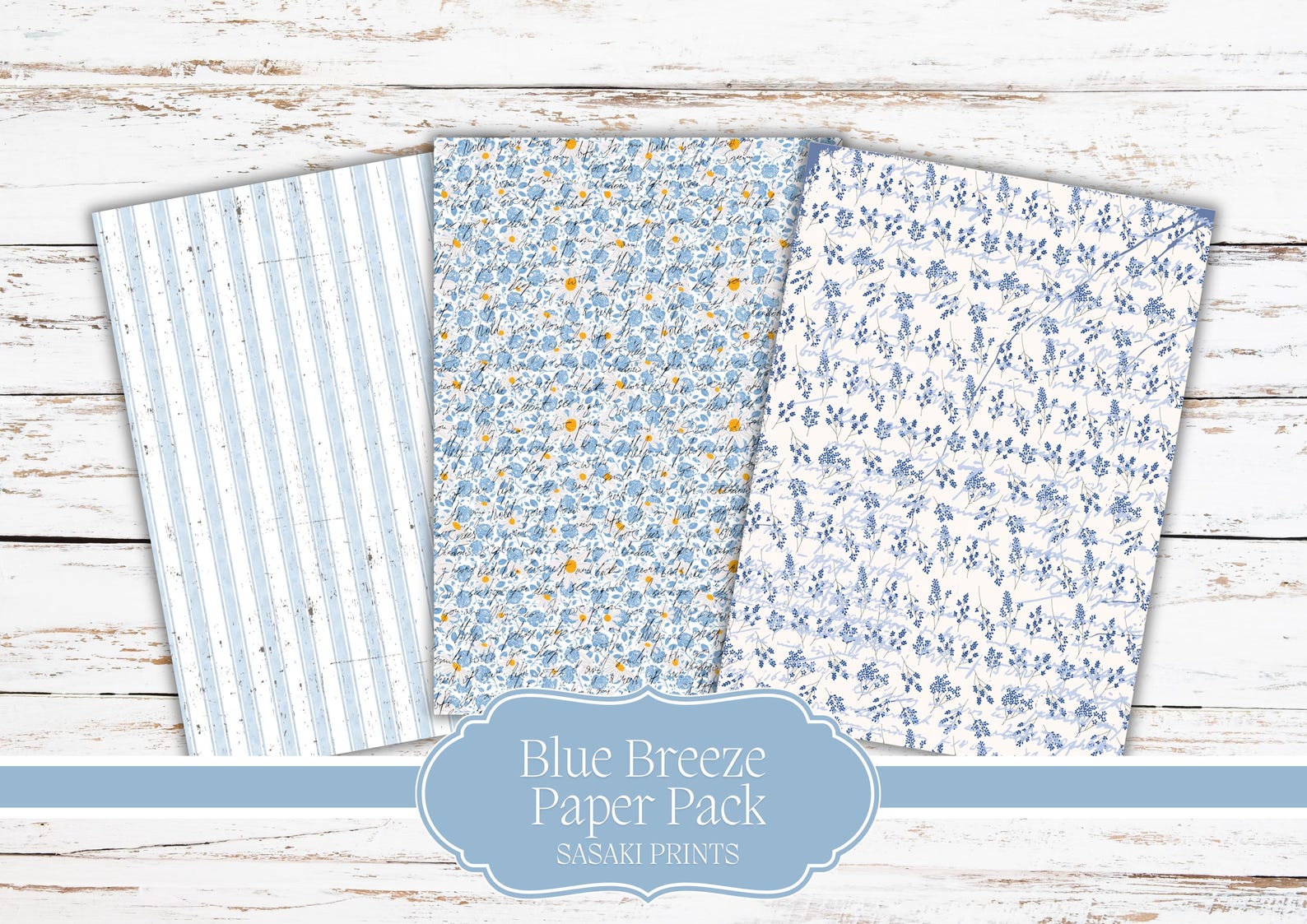 Blue Breeze Paper Pack – Spring Floral Digital Papers, Blue Pattern ...