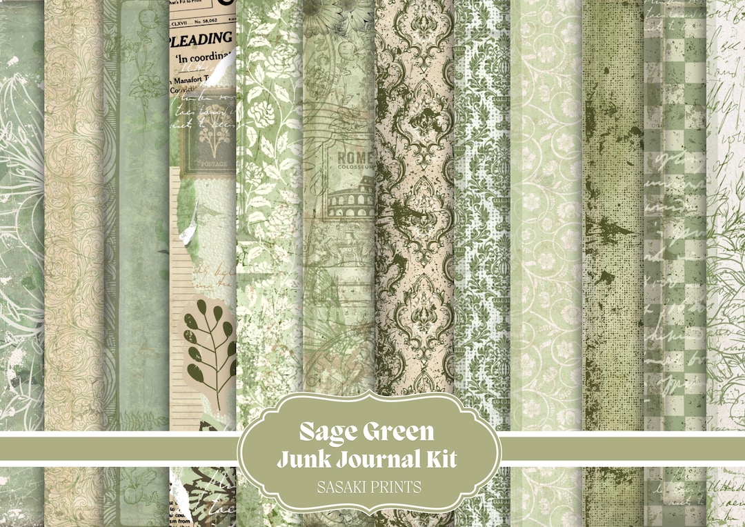Sage Green Paper Pack, Printable Papers, Digital Junk Journal ...