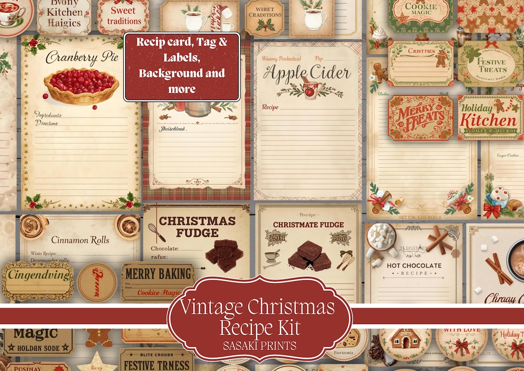 Vintage Christmas Recipe Kit Printable – Festive Junk Journal Ephemera ...