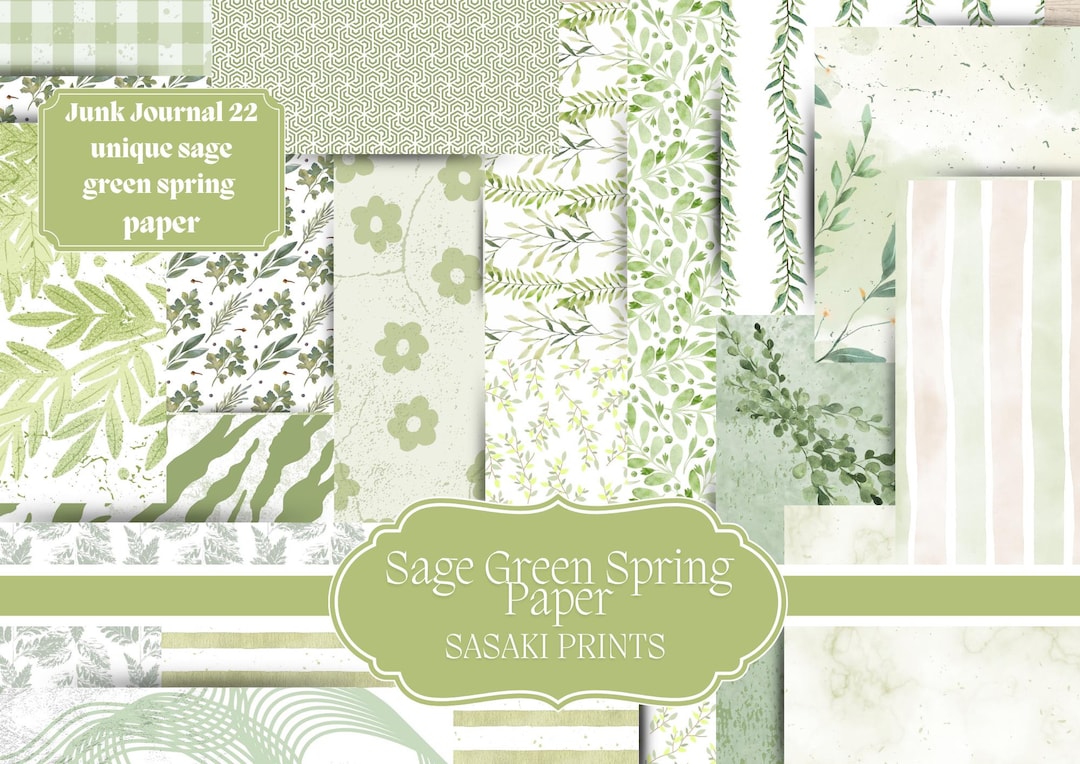 Sage Green Spring Papers, Kit, Printable Papers, Digital Junk Journal ...