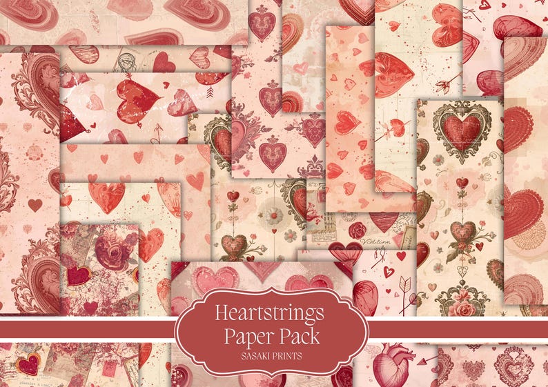 Heartstrings Paper Pack Printable – Valentine’s Day Vintage Love Papers ...