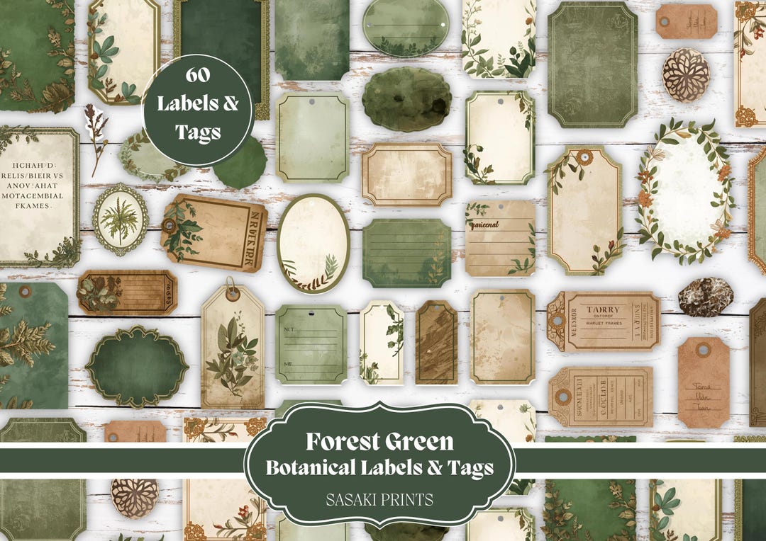 Forest Green Botanical Labels & Tags – Vintage Printable Ephemera for ...