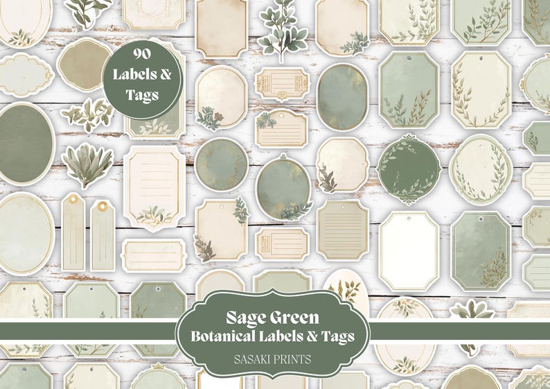Sage Green Botanical Labels & Tags – Vintage Printable Ephemera for ...