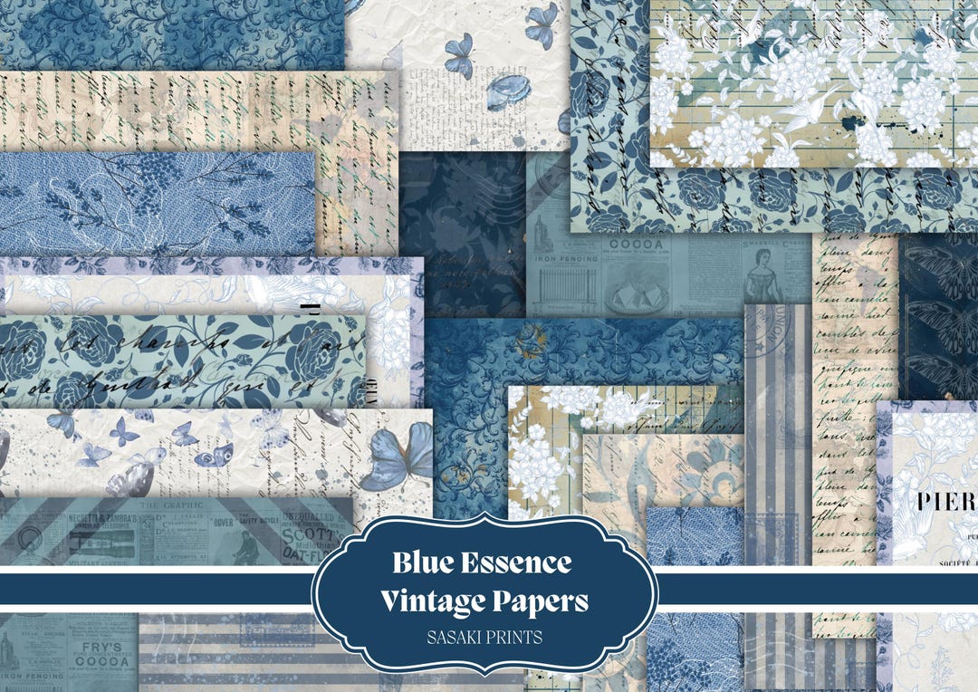 Blue Essence Vintage Background Papers – 15 Printable Junk Journal ...