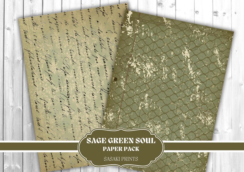 Sage Green Soul Paper Pack, Printable Papers, Digital Junk Journal ...