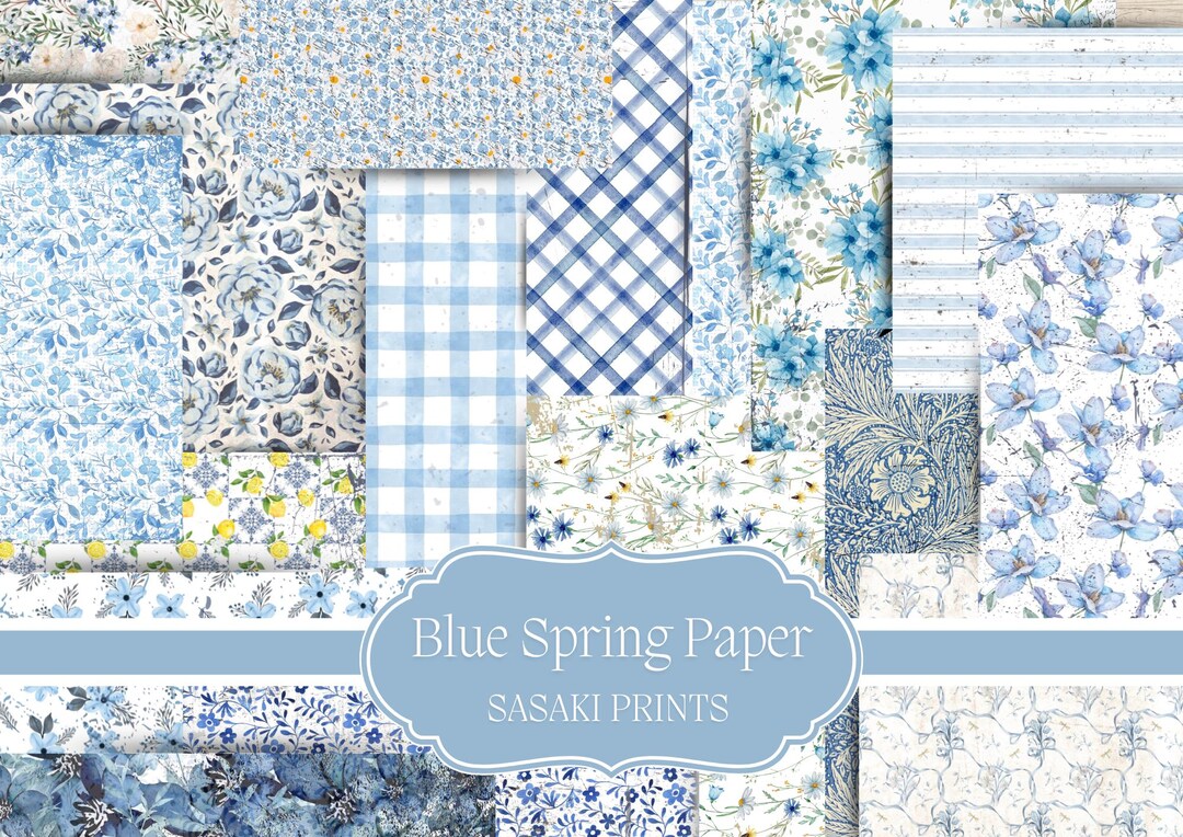 Blue Spring Papers, Printable Papers, Digital Junk Journal, Spring Junk ...