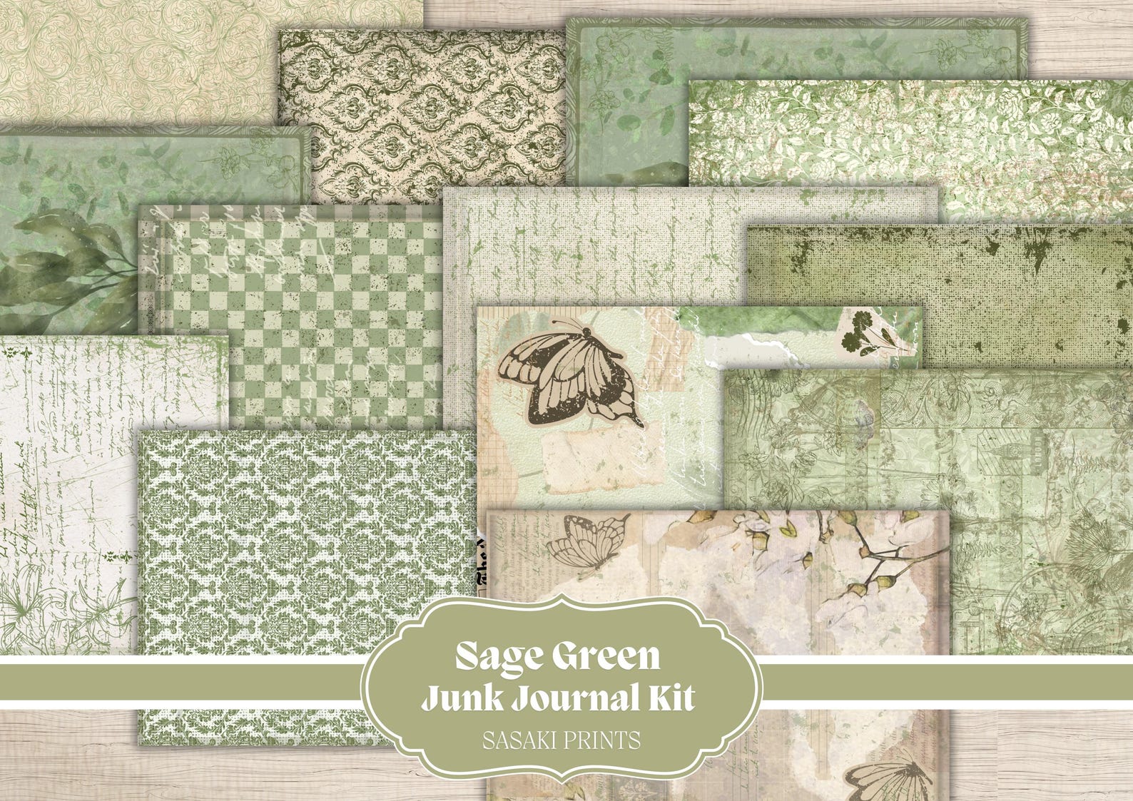 Sage Green Paper Pack, Printable Papers, Digital Junk Journal ...