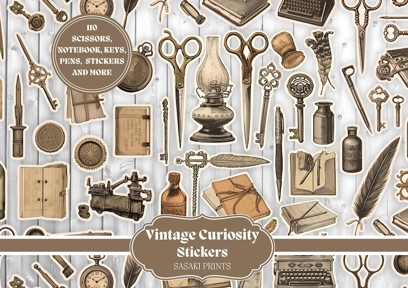 Vintage Curiosity Stickers – 110 Printable Vintage Stickers, Junk ...