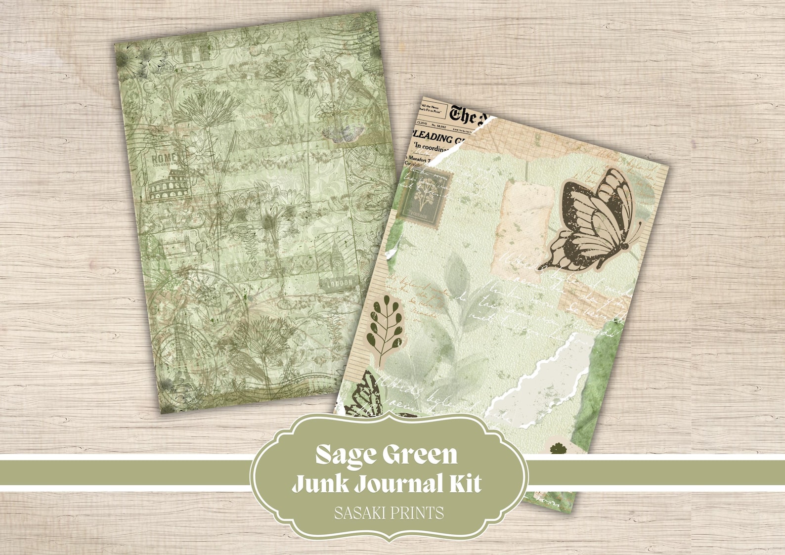 Sage Green Paper Pack, Printable Papers, Digital Junk Journal ...