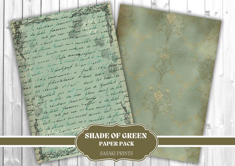 Shades of Green Paper Pack – 15 Vintage Junk Journal Pages ...