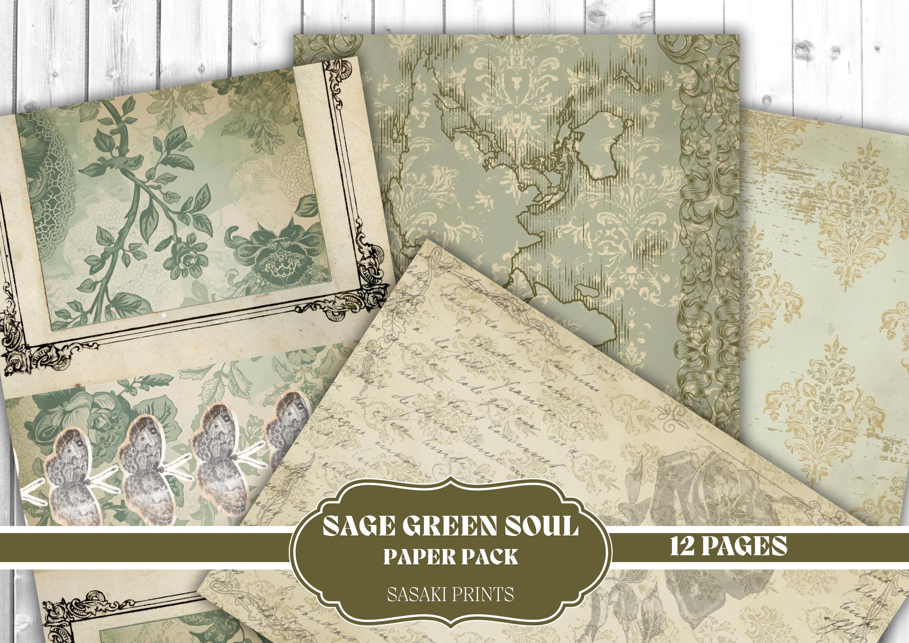 Sage Green Soul Paper Pack, Printable Papers, Digital Junk Journal ...