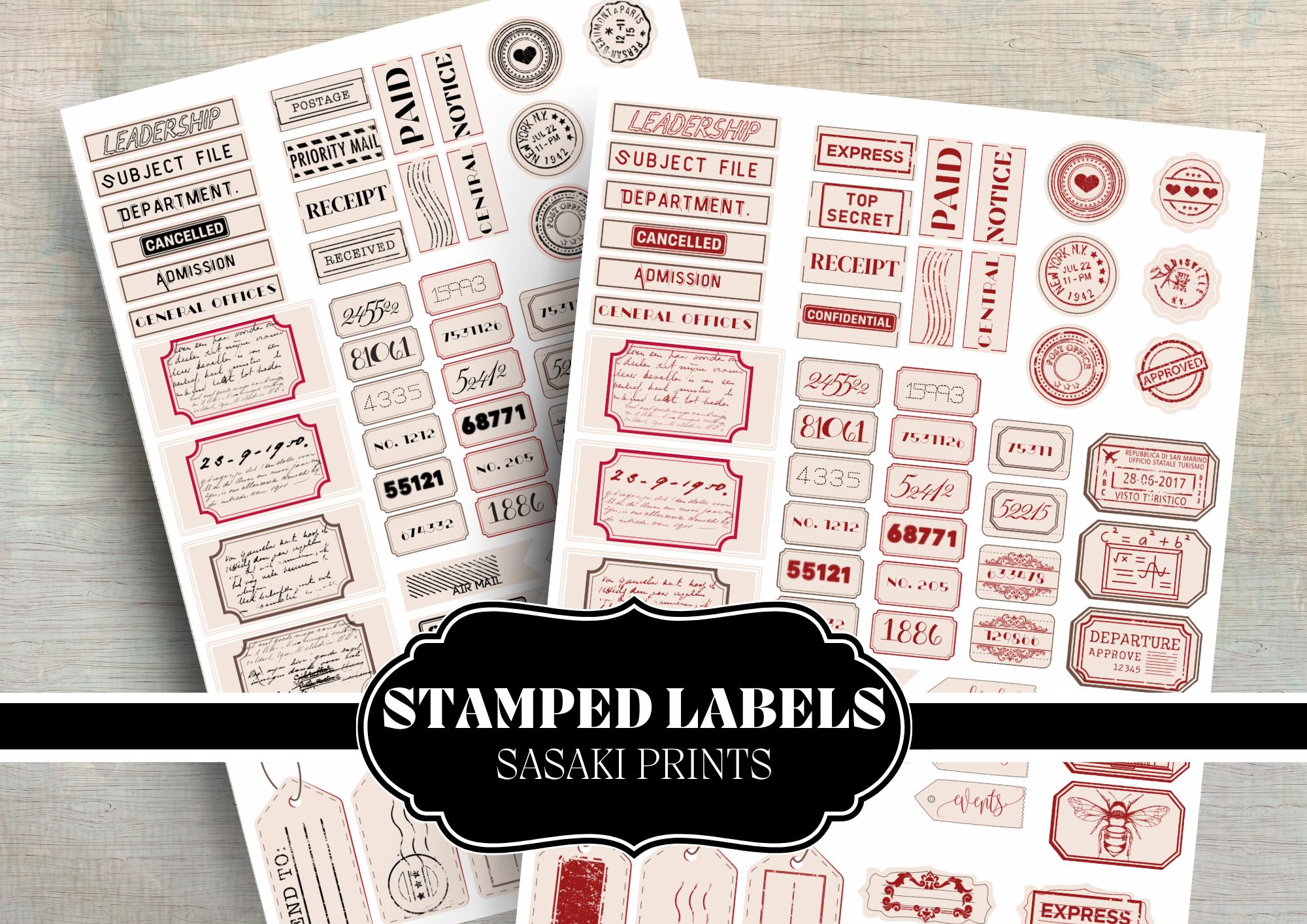 Stamped Labels, Mini Black, White, Kraft, Red Tags for Junk Journaling ...