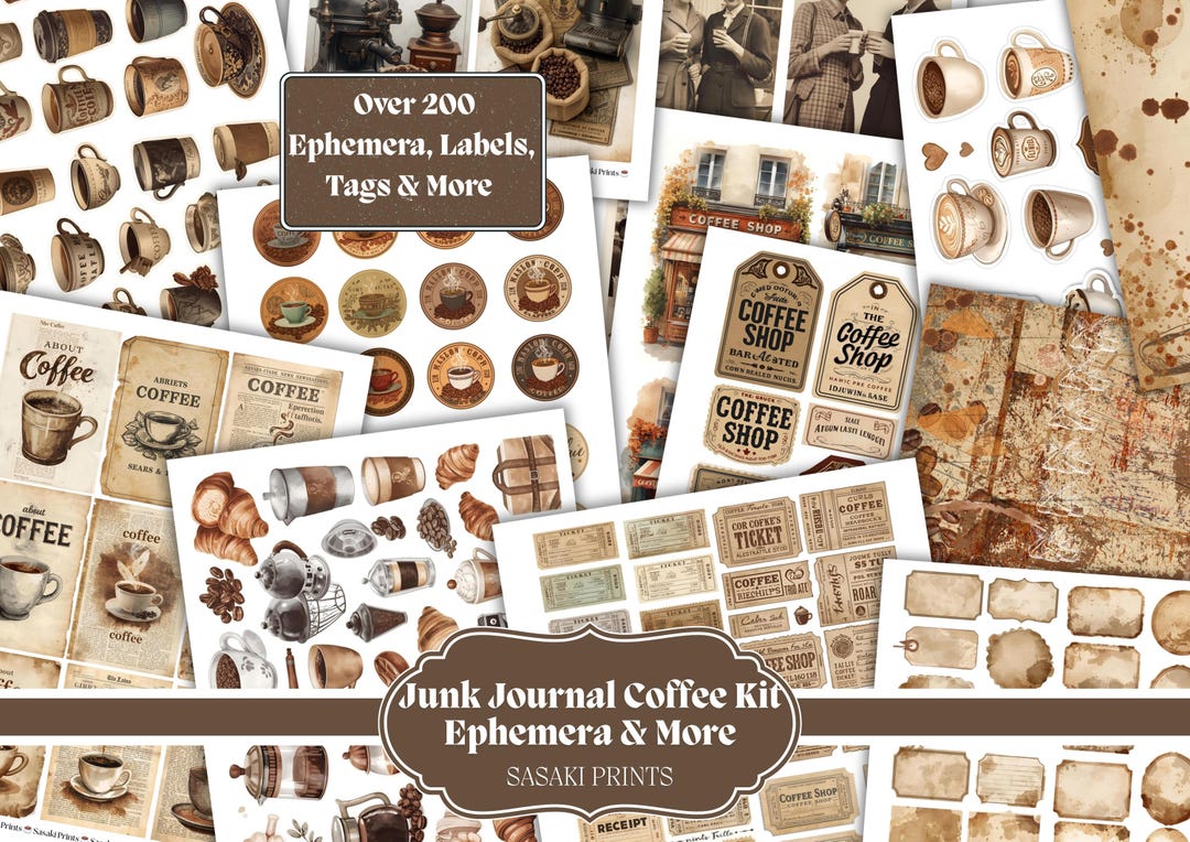 Coffee Junk Journal Kit – Vintage Ephemera, Tags & Labels for ...