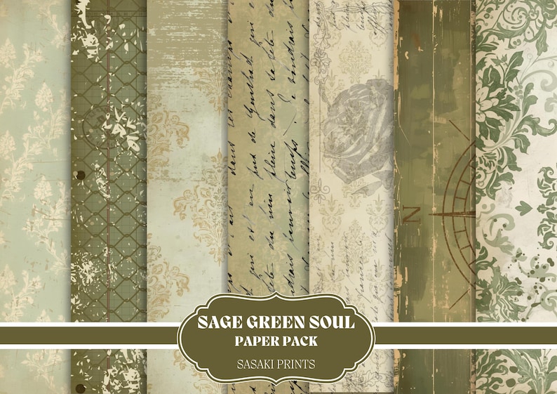 Sage Green Soul Paper Pack, Printable Papers, Digital Junk Journal ...