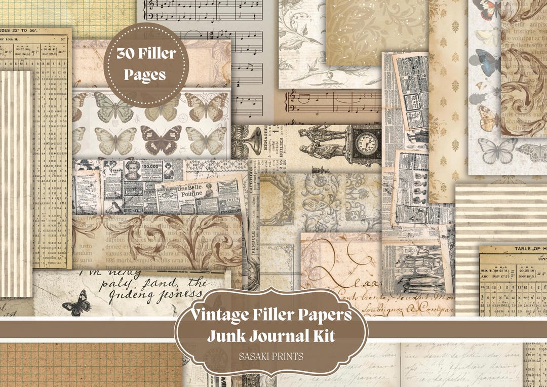 Vintage Filler Pages – Junk Journal Kit | 30 Printable Pages | Vintage ...