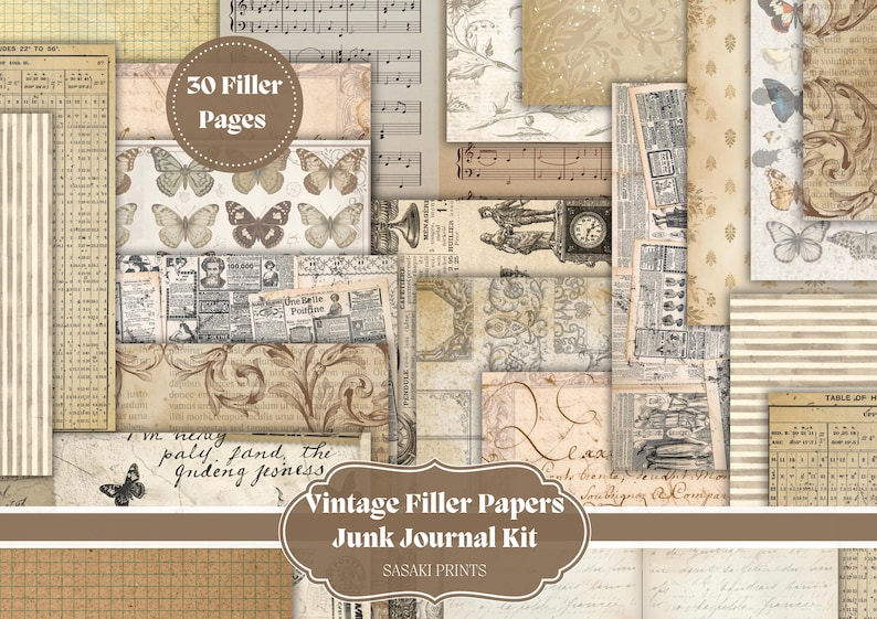 Vintage Filler Pages – Junk Journal Kit | 30 Printable Pages | Vintage ...