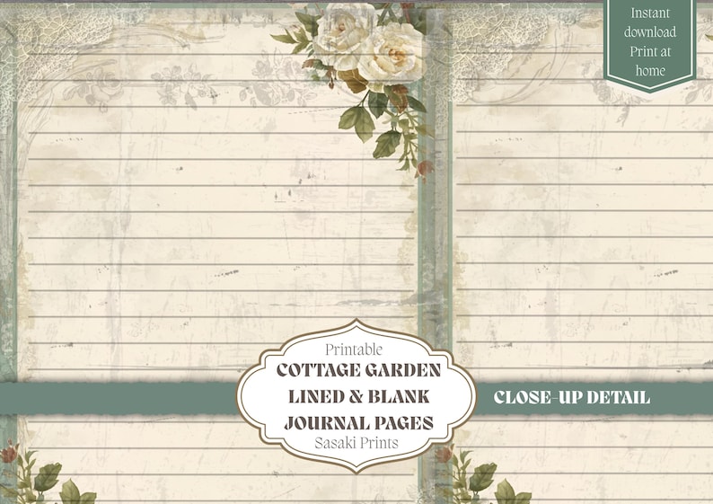 Cottage Garden Lined & Blank Paper Pages – 16 Beautiful Printable Pages ...