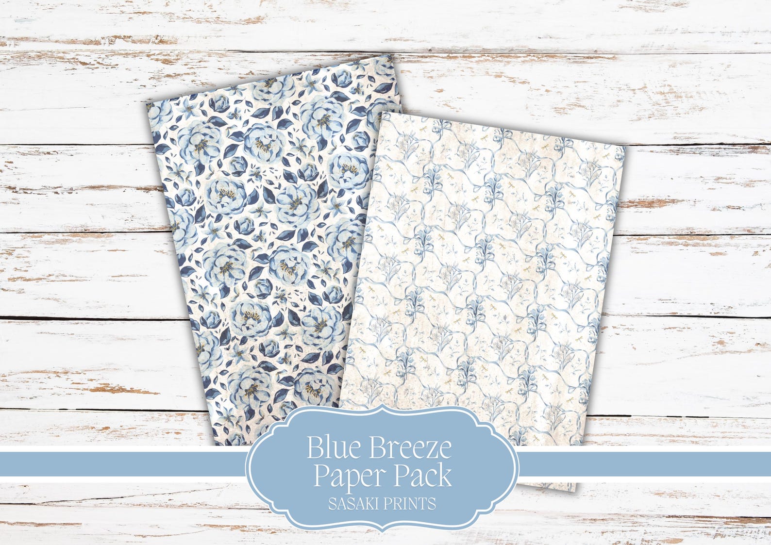 Blue Breeze Paper Pack – Spring Floral Digital Papers, Blue Pattern ...