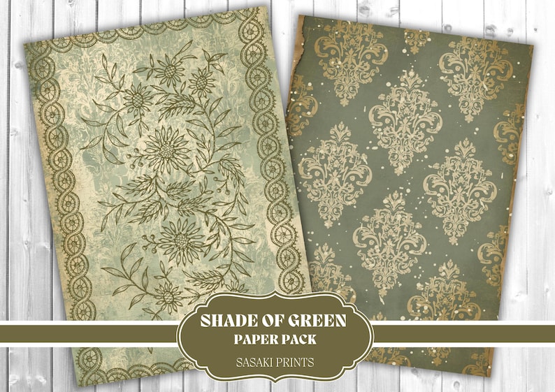 Shades of Green Paper Pack – 15 Vintage Junk Journal Pages ...