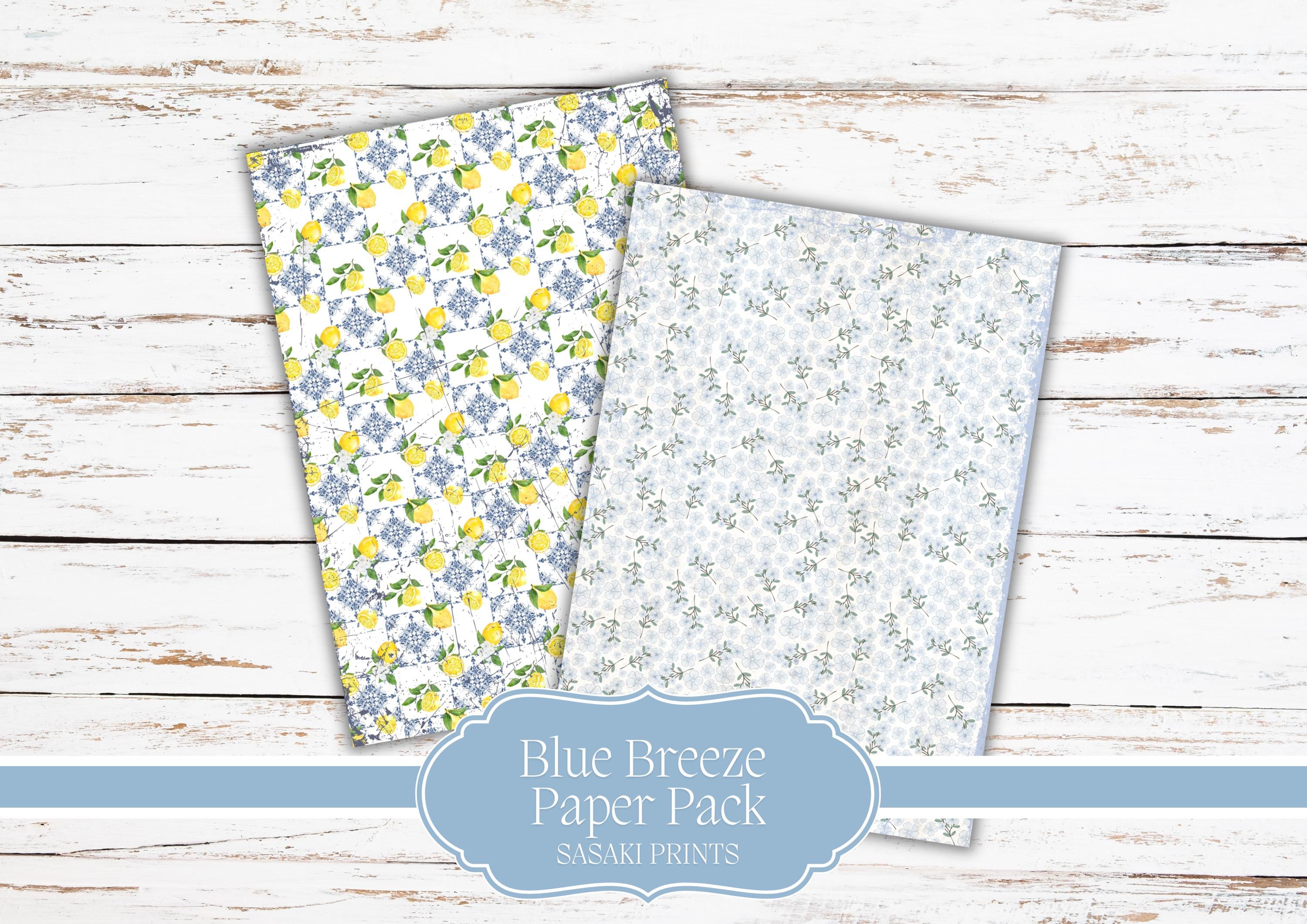 Blue Breeze Paper Pack – Spring Floral Digital Papers, Blue Pattern ...