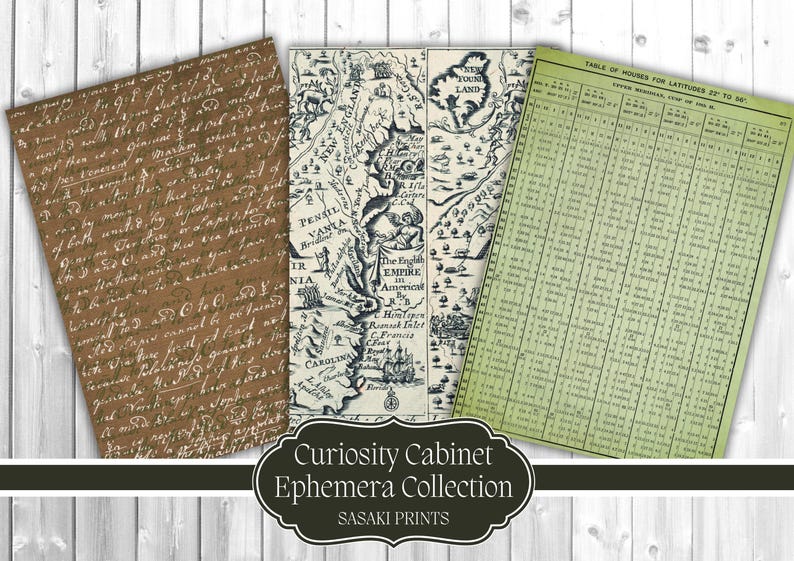 Curiosity Cabinet Ephemera Collection – 3 Ephemera Pages With ...