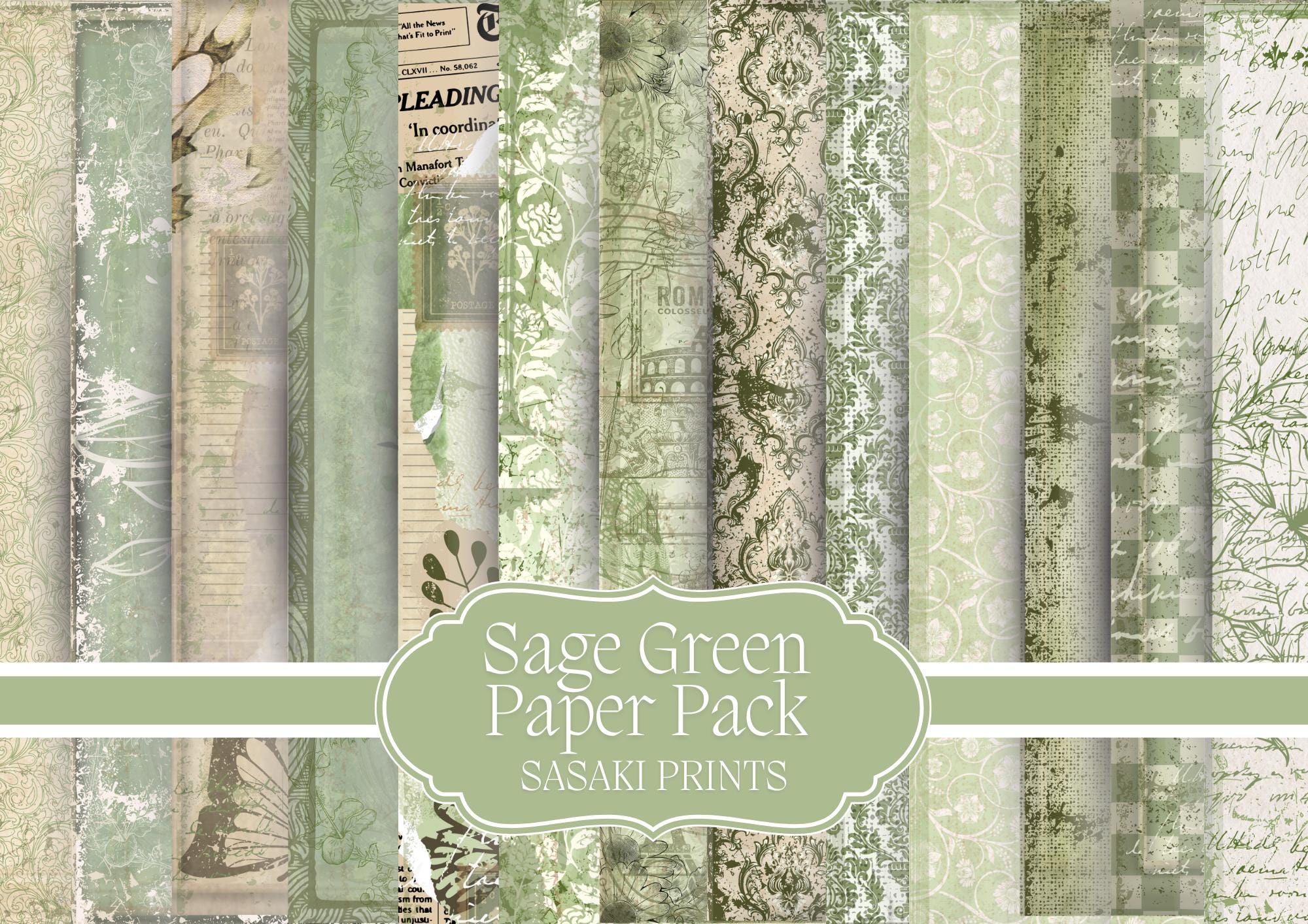 Sage Green Paper Pack, Printable Papers, Digital Junk Journal ...