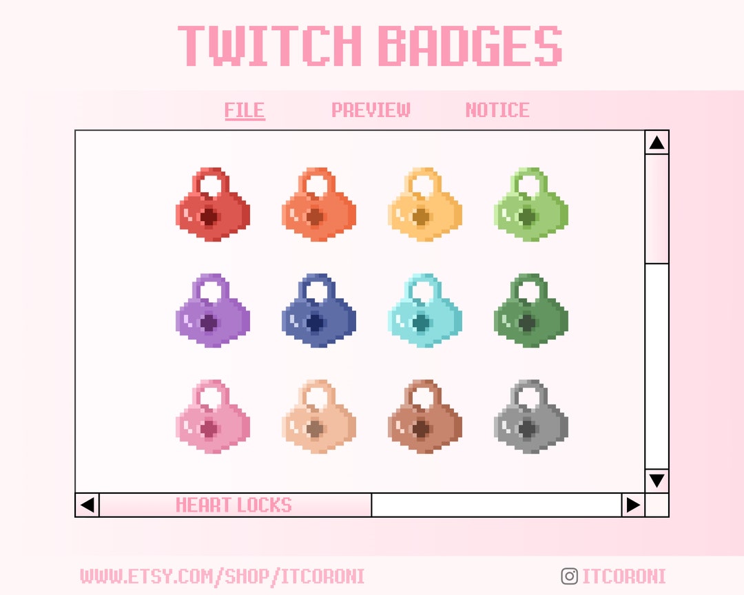 Heart Locks Sub / Bit Badges for Twitch Cute Colorful Pixel - Etsy