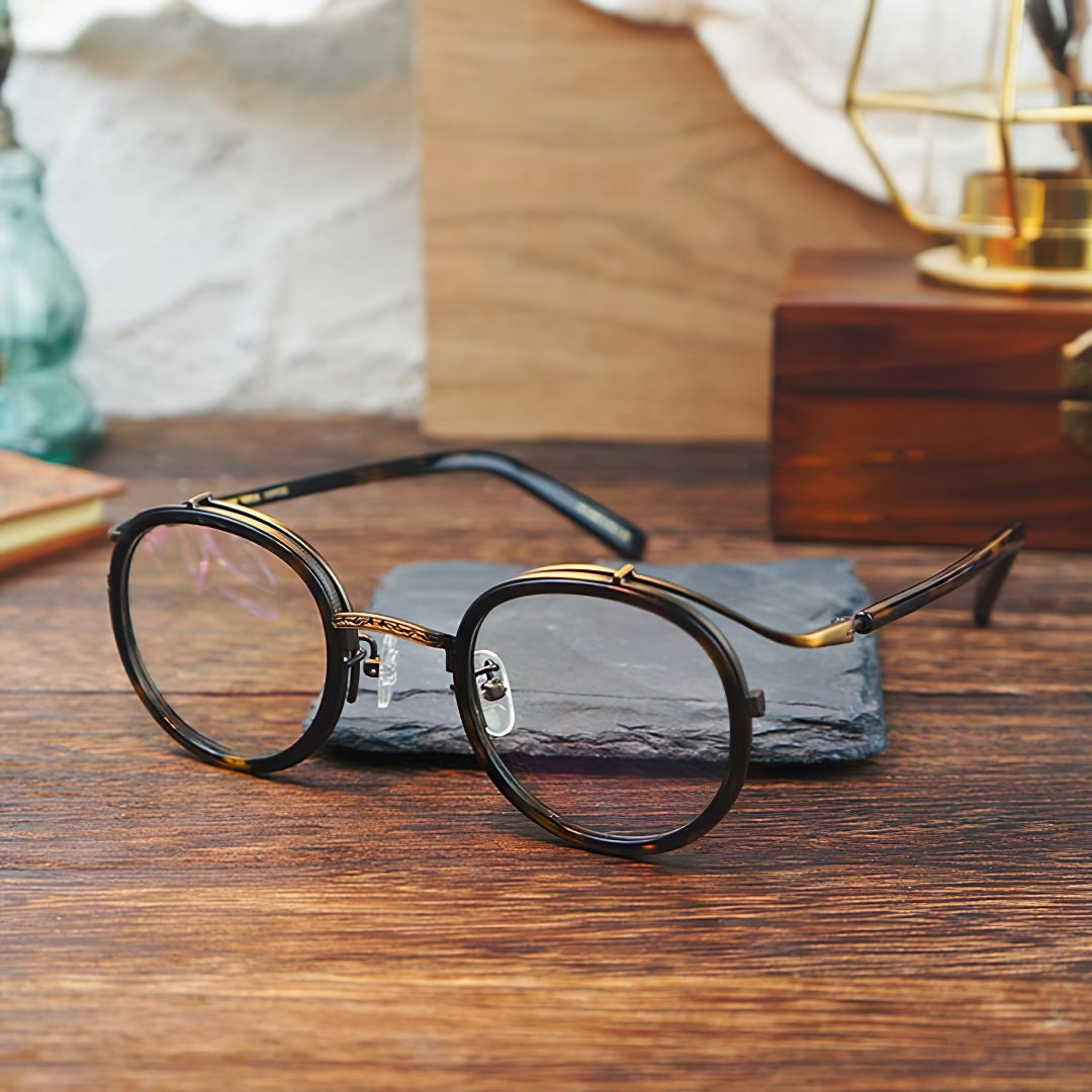 Handcrafted Vintage Metal Frame Glasses Black & Bronze Thin Frame ...