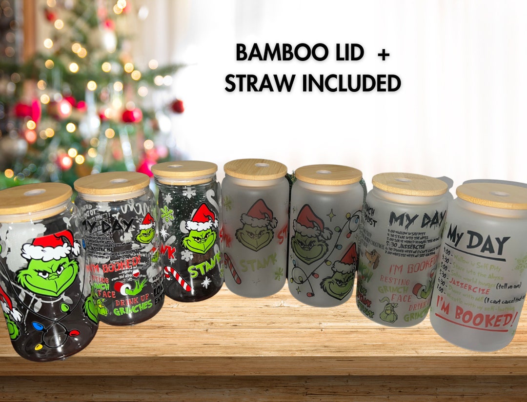 16 Oz Christmas Grinch Glass Cup Collection - Etsy
