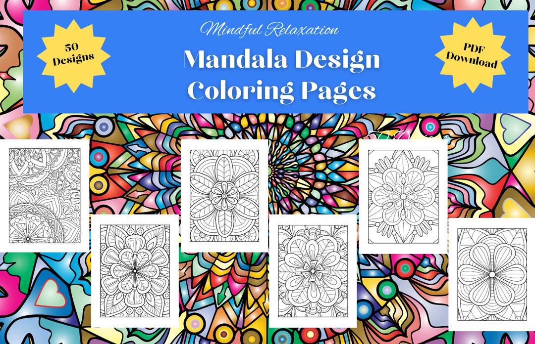 Flower Mandala Style Coloring Pages for Adults and Teens 50 - Etsy