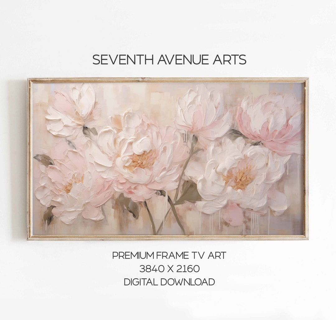 Frame TV Floral Art, Peony Floral Frame TV Art, Textured Floral Art for ...