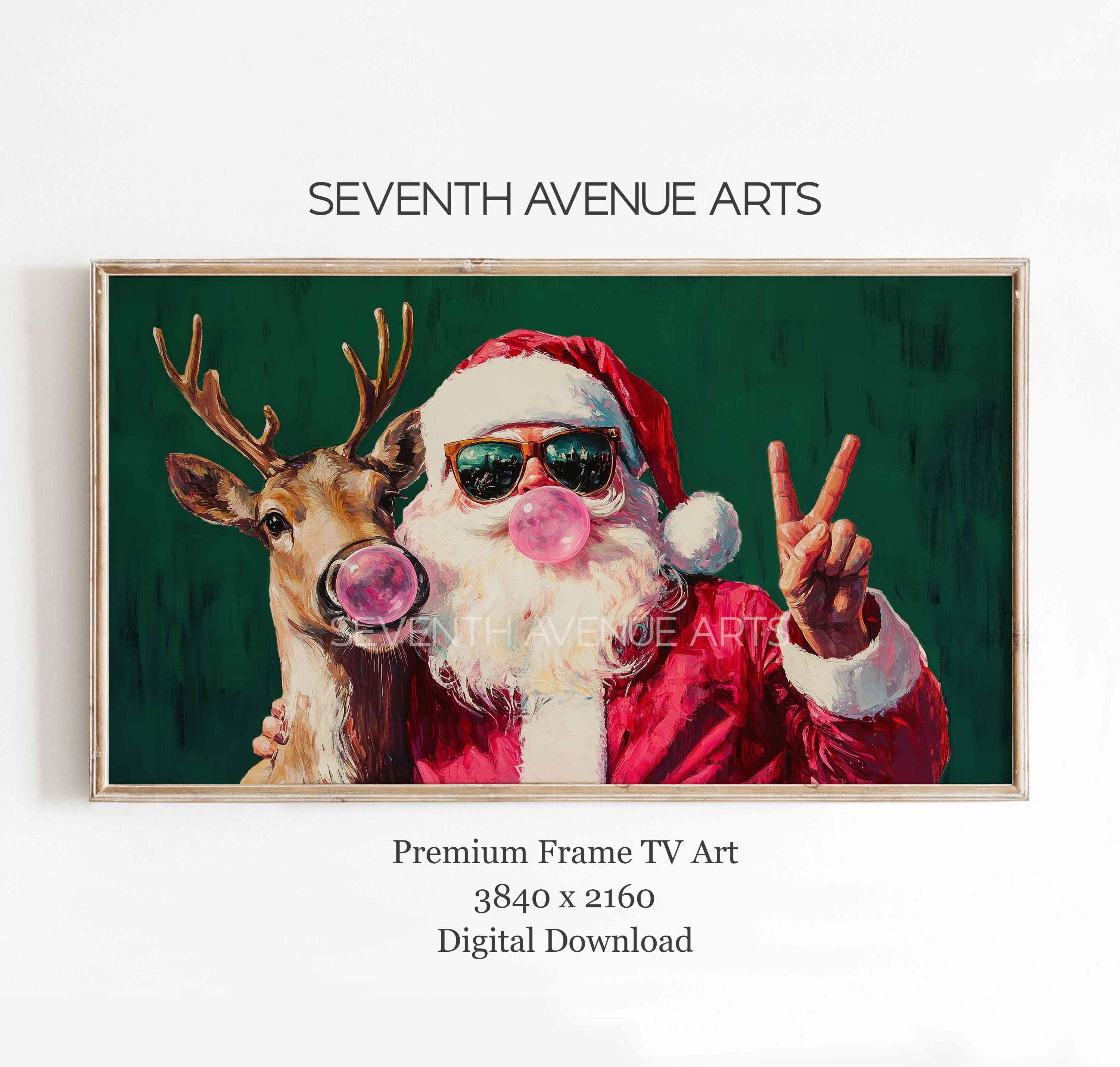 Funny Christmas Frame TV Art, Preppy Tartan Plaid Santa Frame TV Art ...