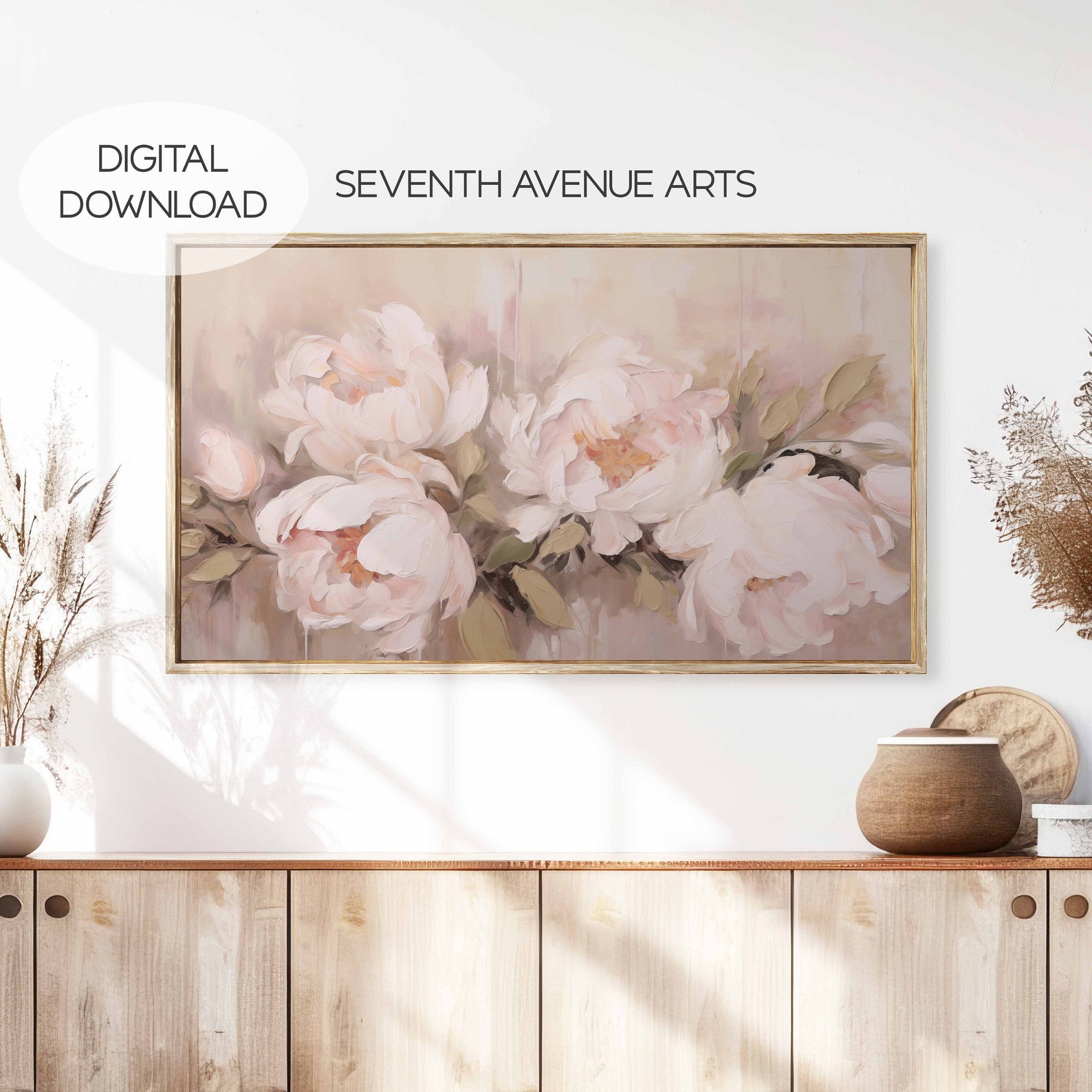 Frame TV Floral Art, Peony Floral Frame TV Art, Textured Floral Art for ...