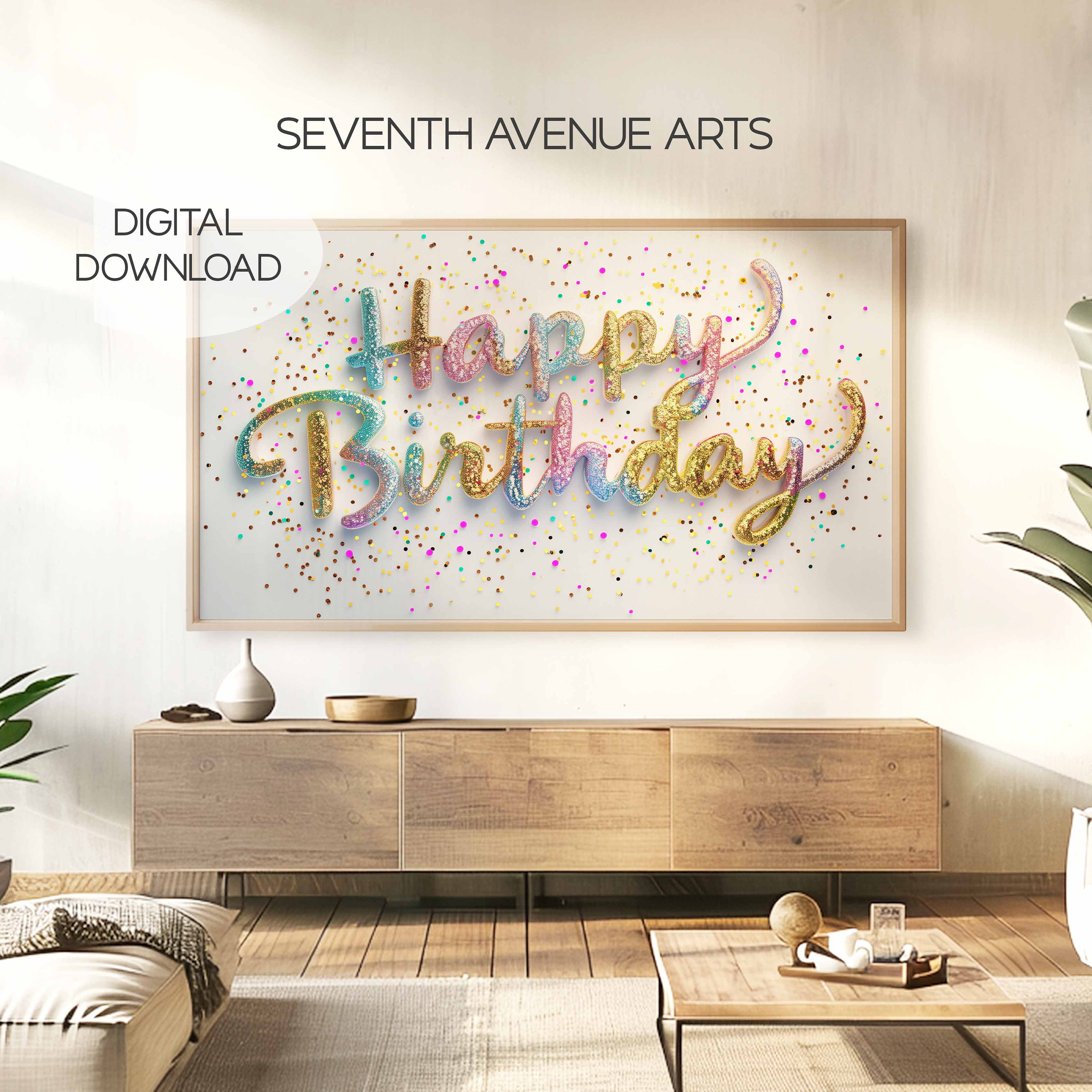 Happy Birthday TV Frame, Happy Birthday Frame TV Art,glitter Frame TV ...
