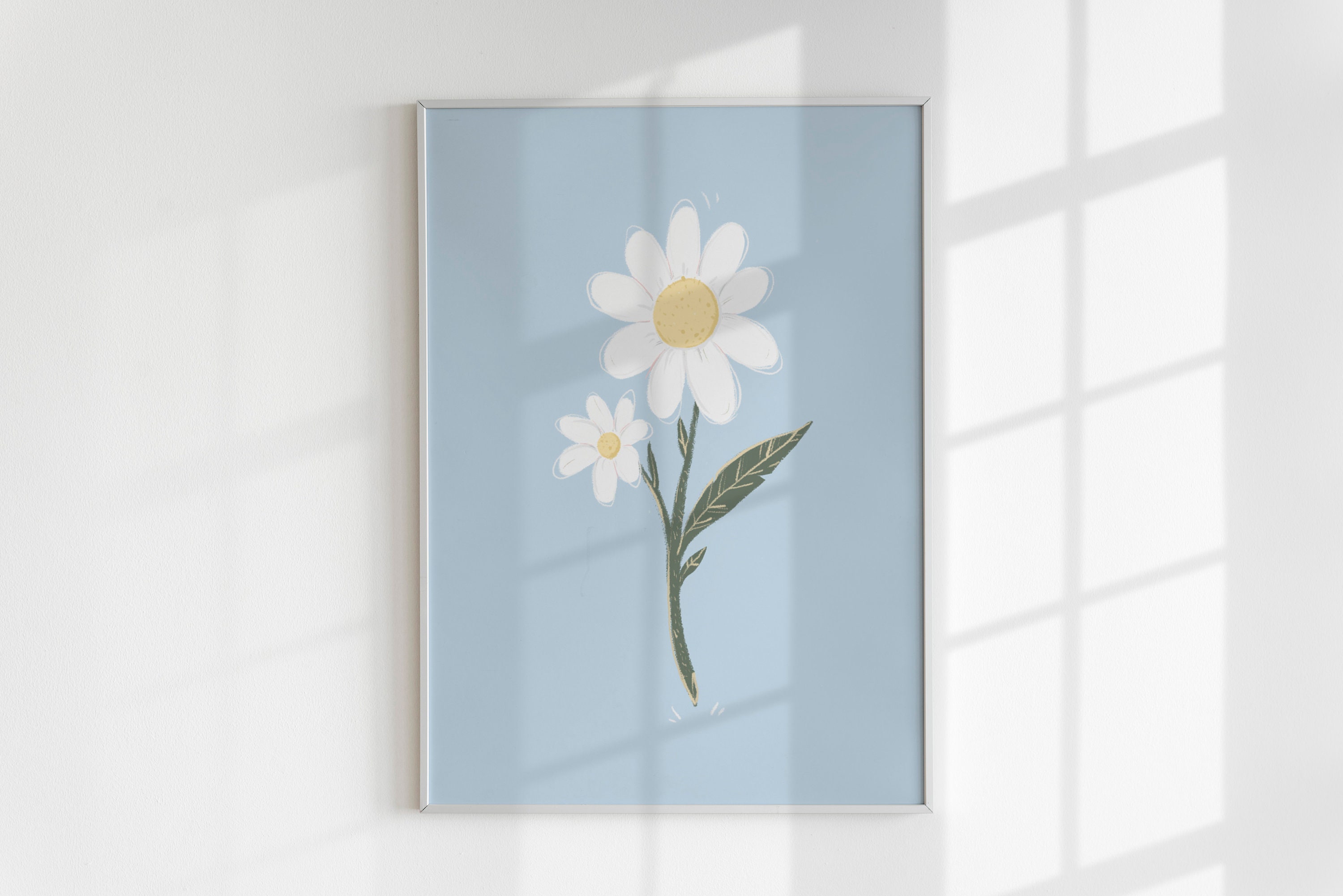 Light Blue Wall Art Daisy Printable | Blue Preppy Wall Art Daisies Wall ...