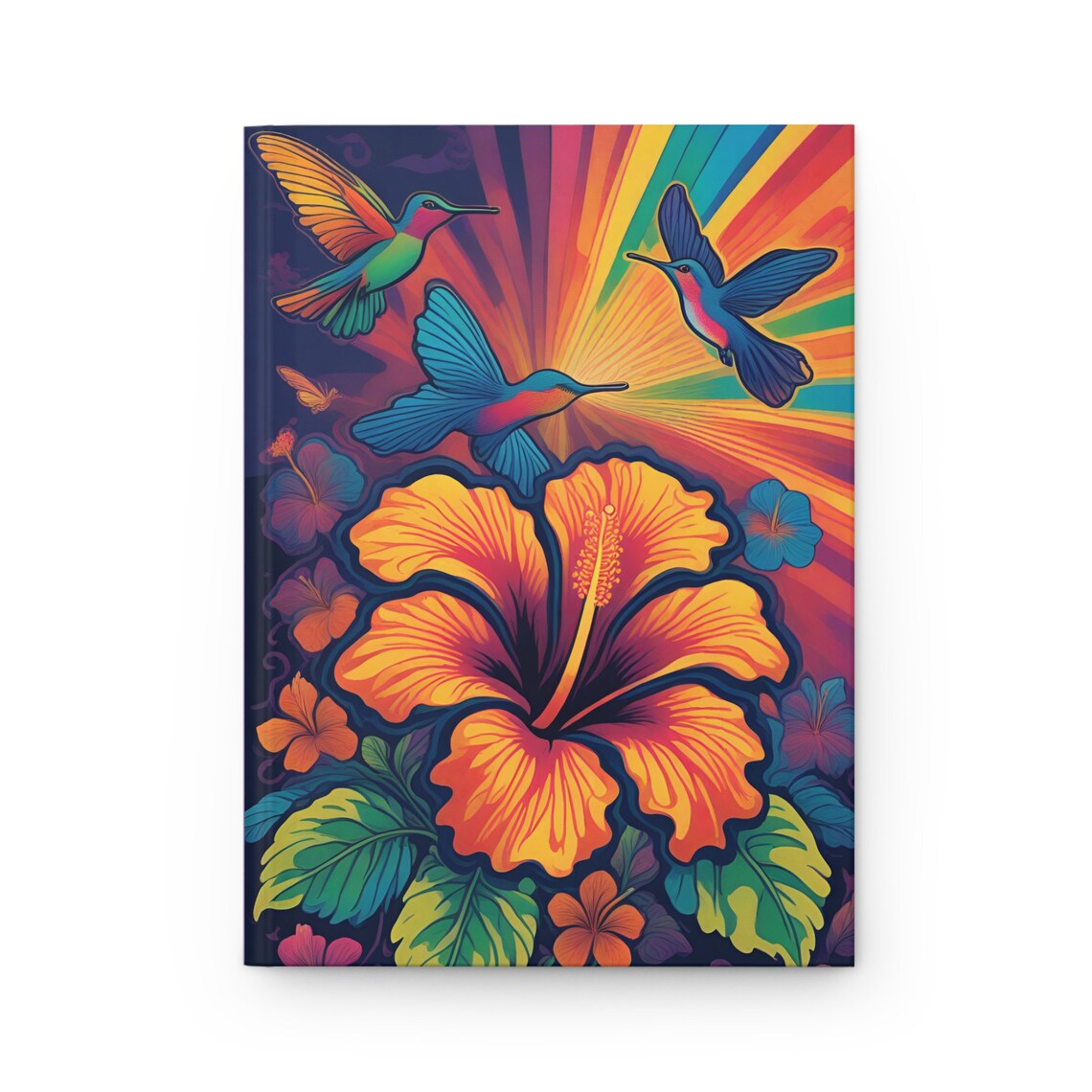 Psychedelic Hibiscus Journal: Hummingbird Floral Art, Hardcover - Etsy