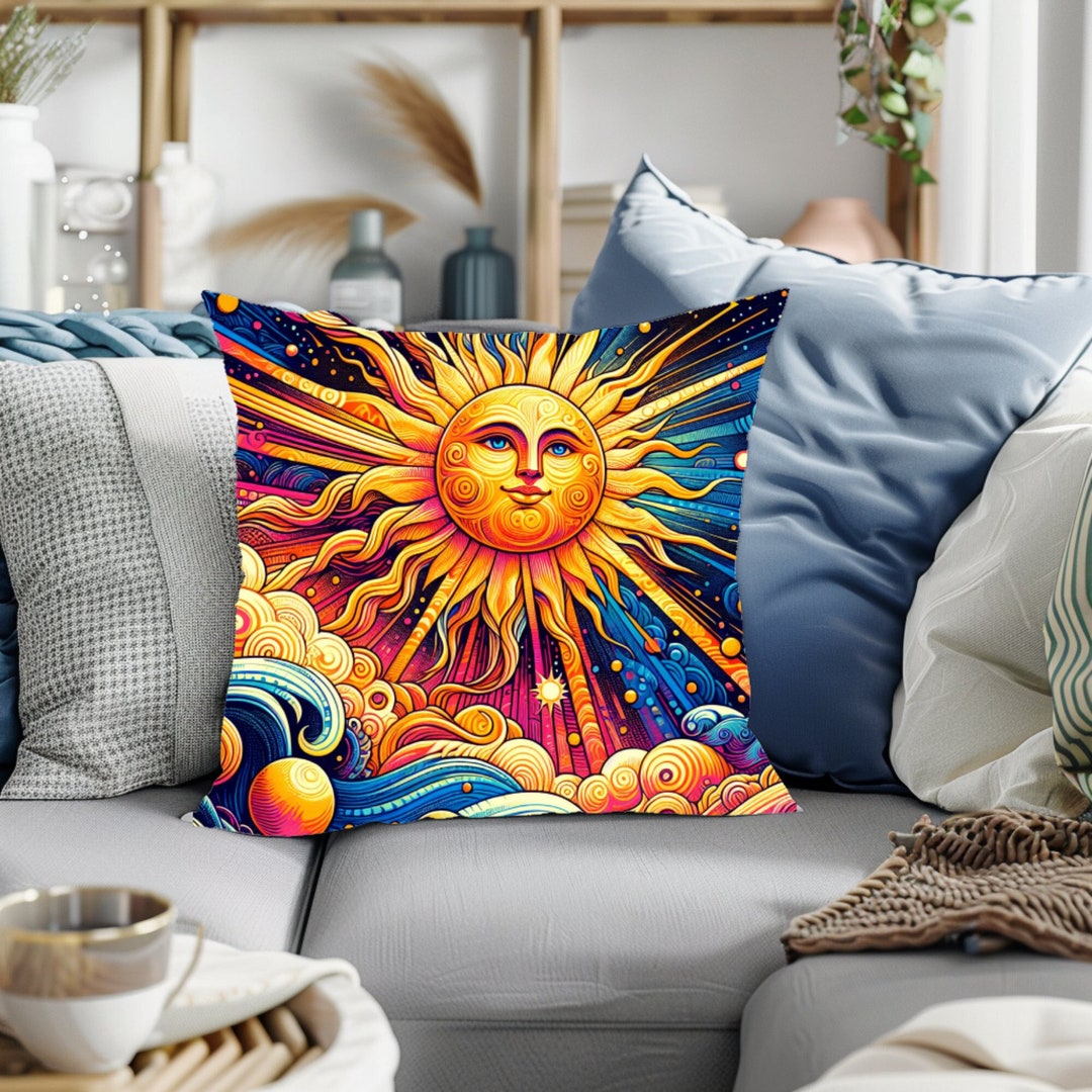 Sun Wave Pillow Case 16x16, Sun Face Pillow Case, Face Sun Pillow Case ...