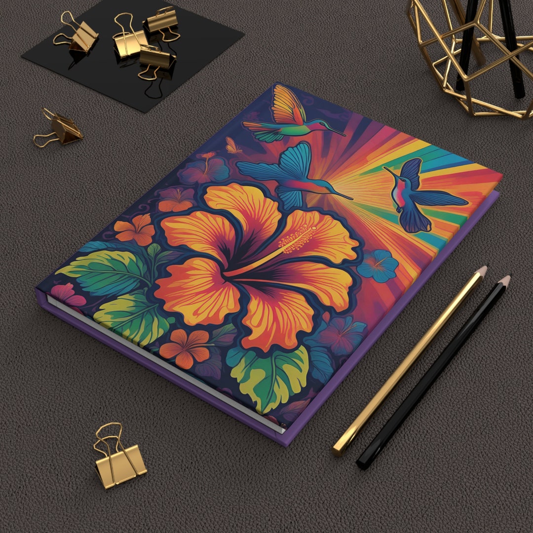 Psychedelic Hibiscus Journal: Hummingbird Floral Art, Hardcover - Etsy